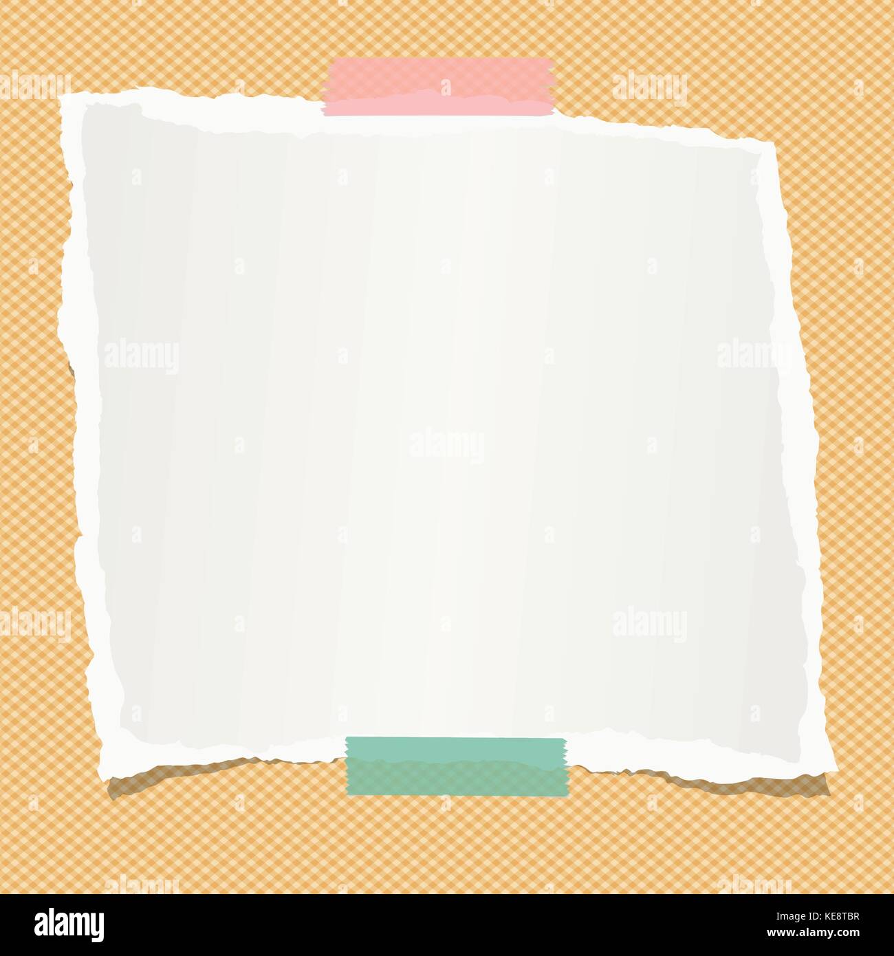 White ripped, notebook paper, note for text or message stuck with ...