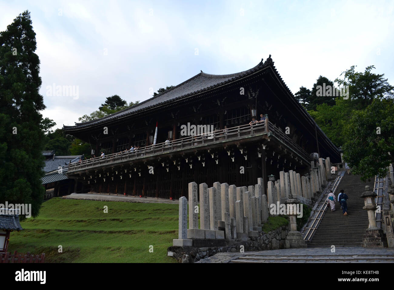 People walking on stairs at Nigatsu-do Temple in Nara Park, Japan. Pic ...