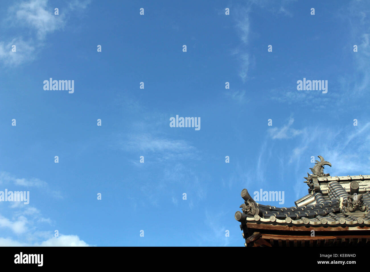Blue sky and a tip of a Japanese temple in Miyajima Island. Pic was ...