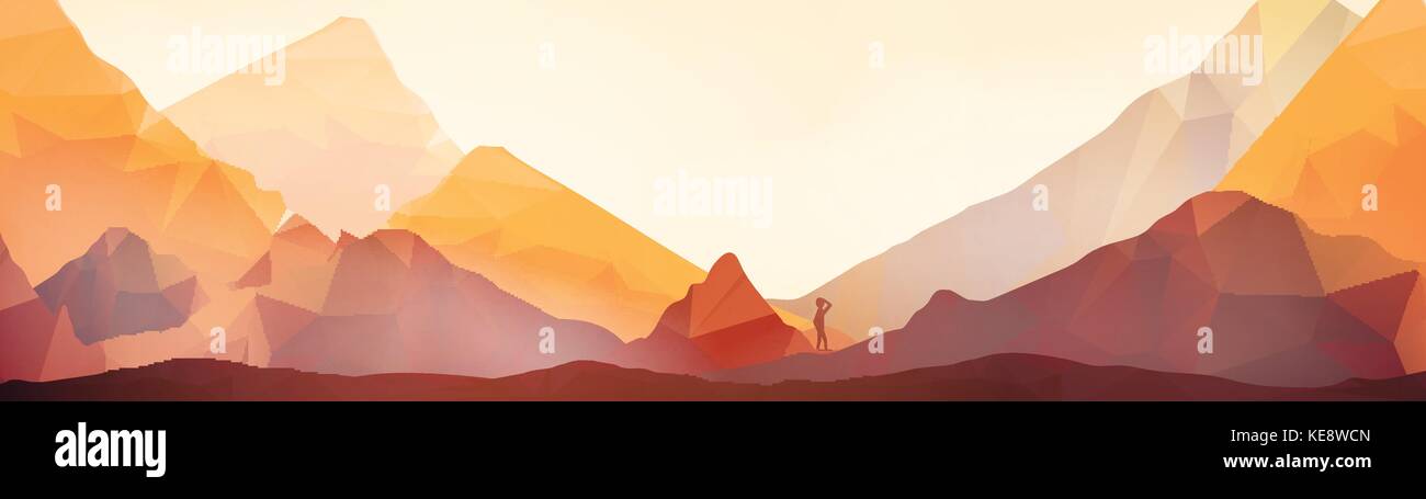 Geometric Mountain and Sunset Background - Vector Illustration Stock ...