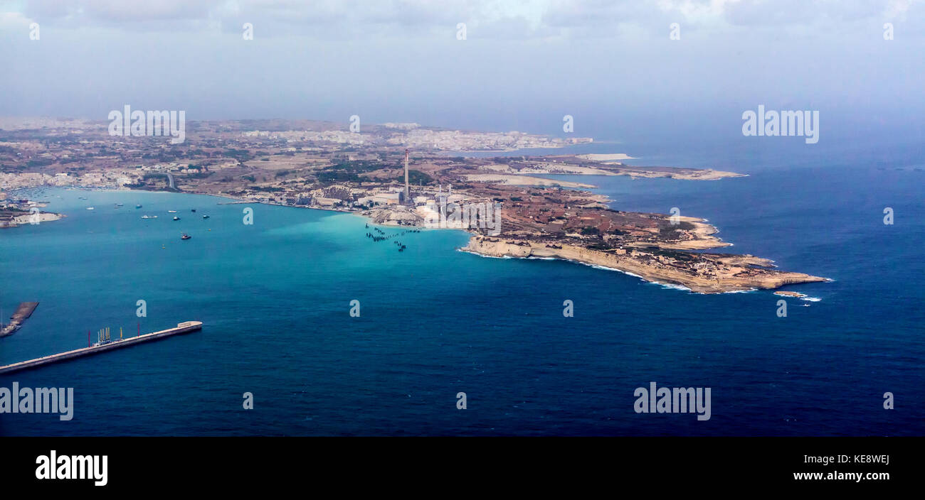 Aerial shot of Delimara Point in Malta Stock Photo - Alamy
