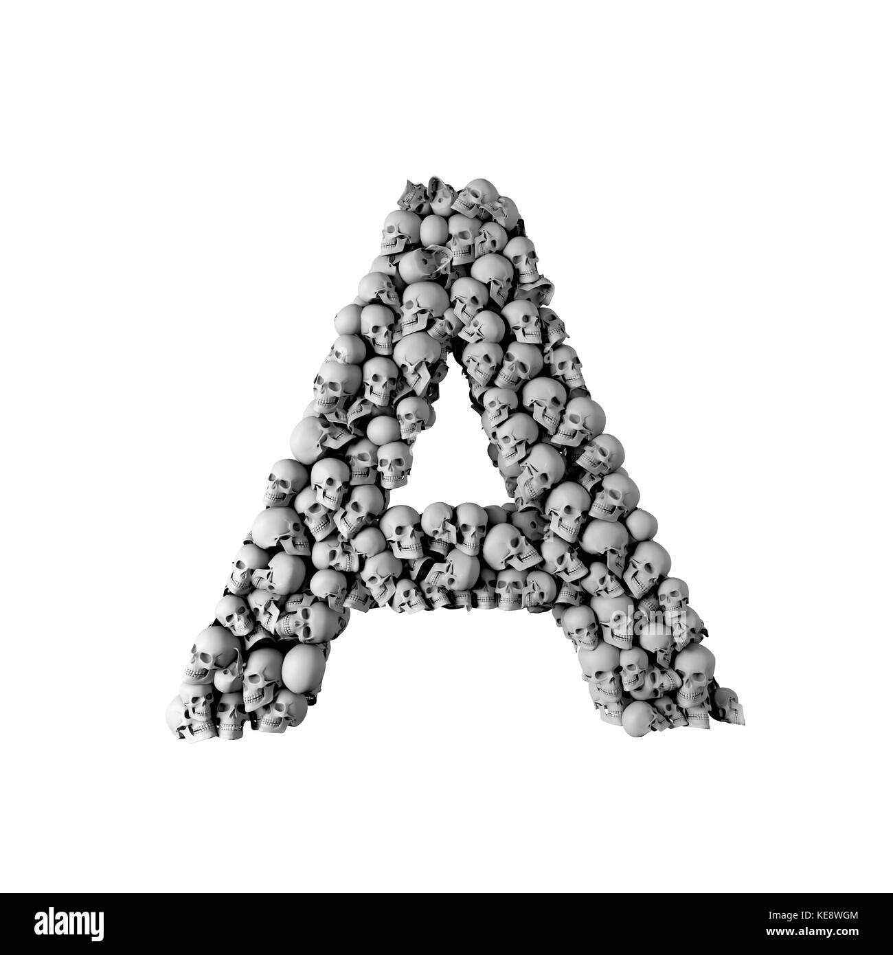 Skull font letter A. Letter made from lots of skulls. 3D Rendering ...