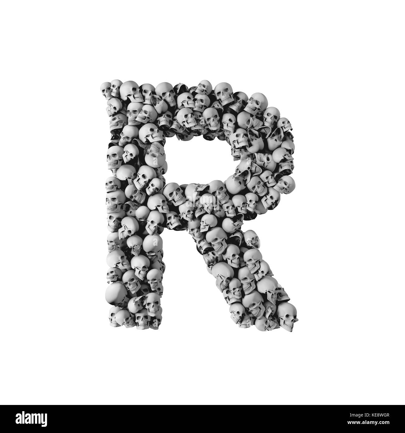 Skull font letter R. Letter made from lots of skulls. 3D Rendering ...