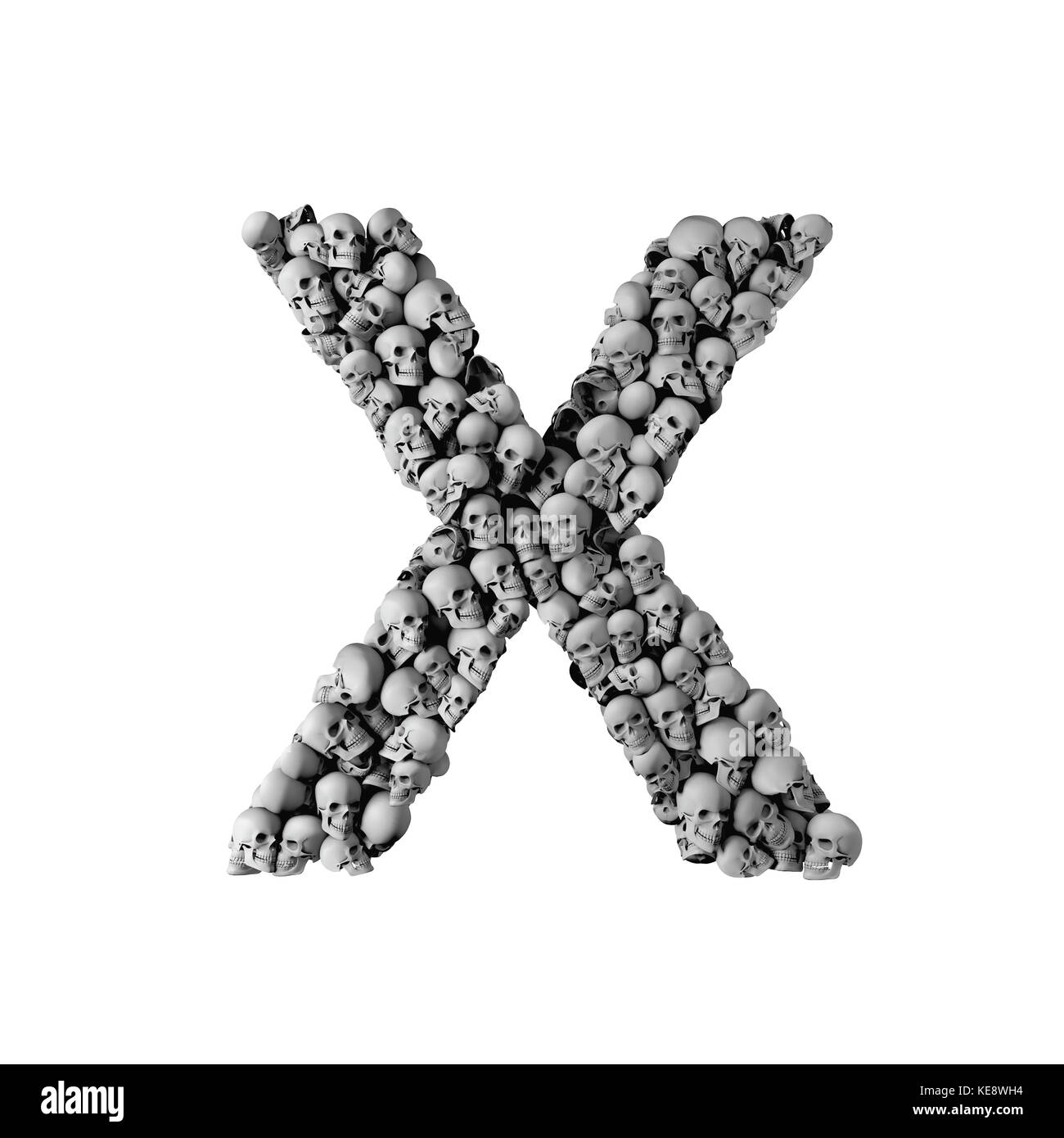 Skull font letter X. Letter made from lots of skulls. 3D Rendering ...