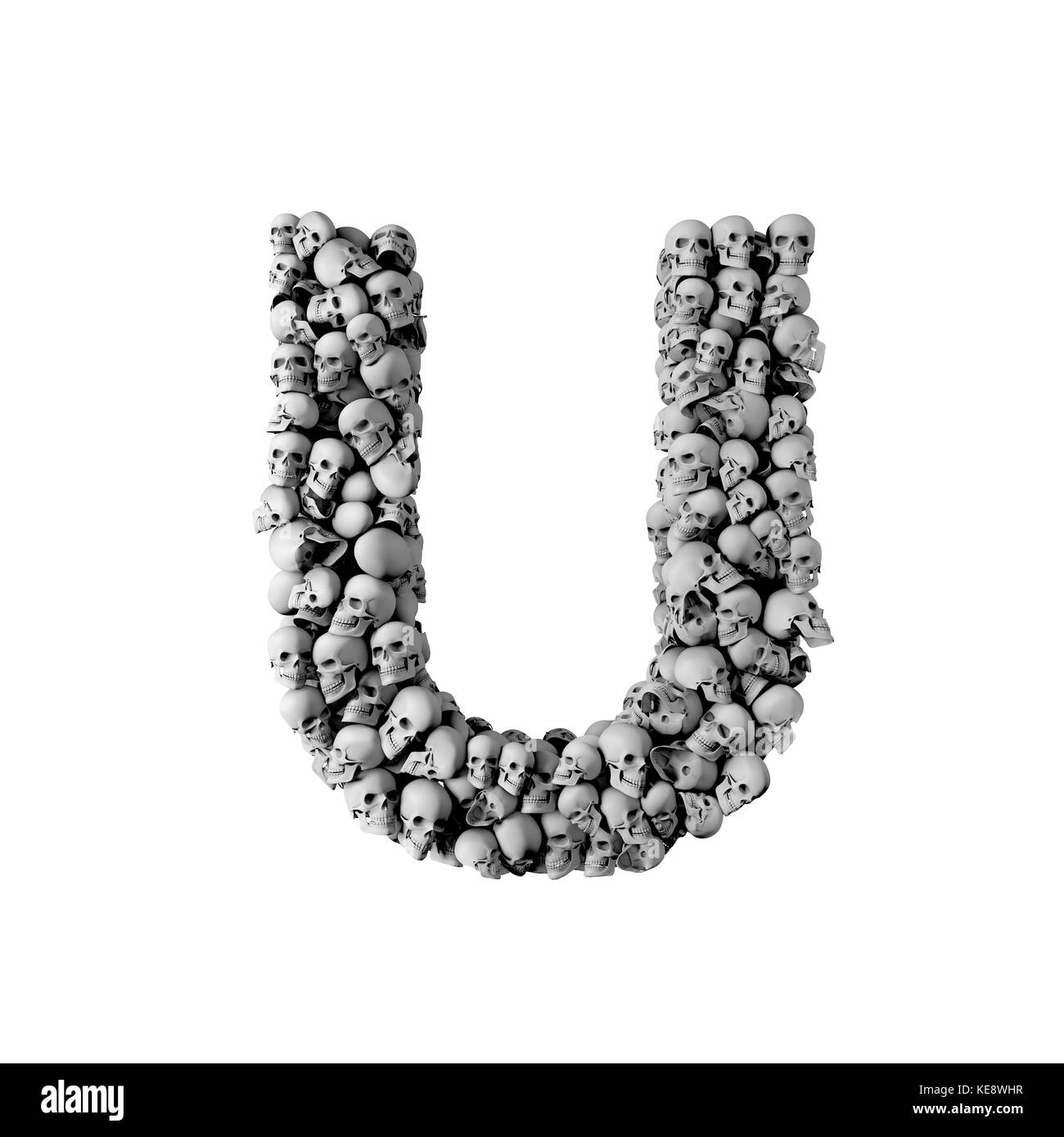 Skull font letter U. Letter made from lots of skulls. 3D Rendering ...