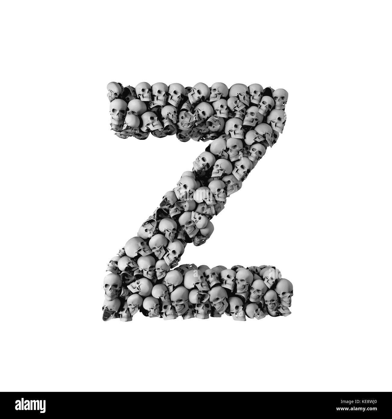 Skull font letter Z. Letter made from lots of skulls. 3D Rendering ...