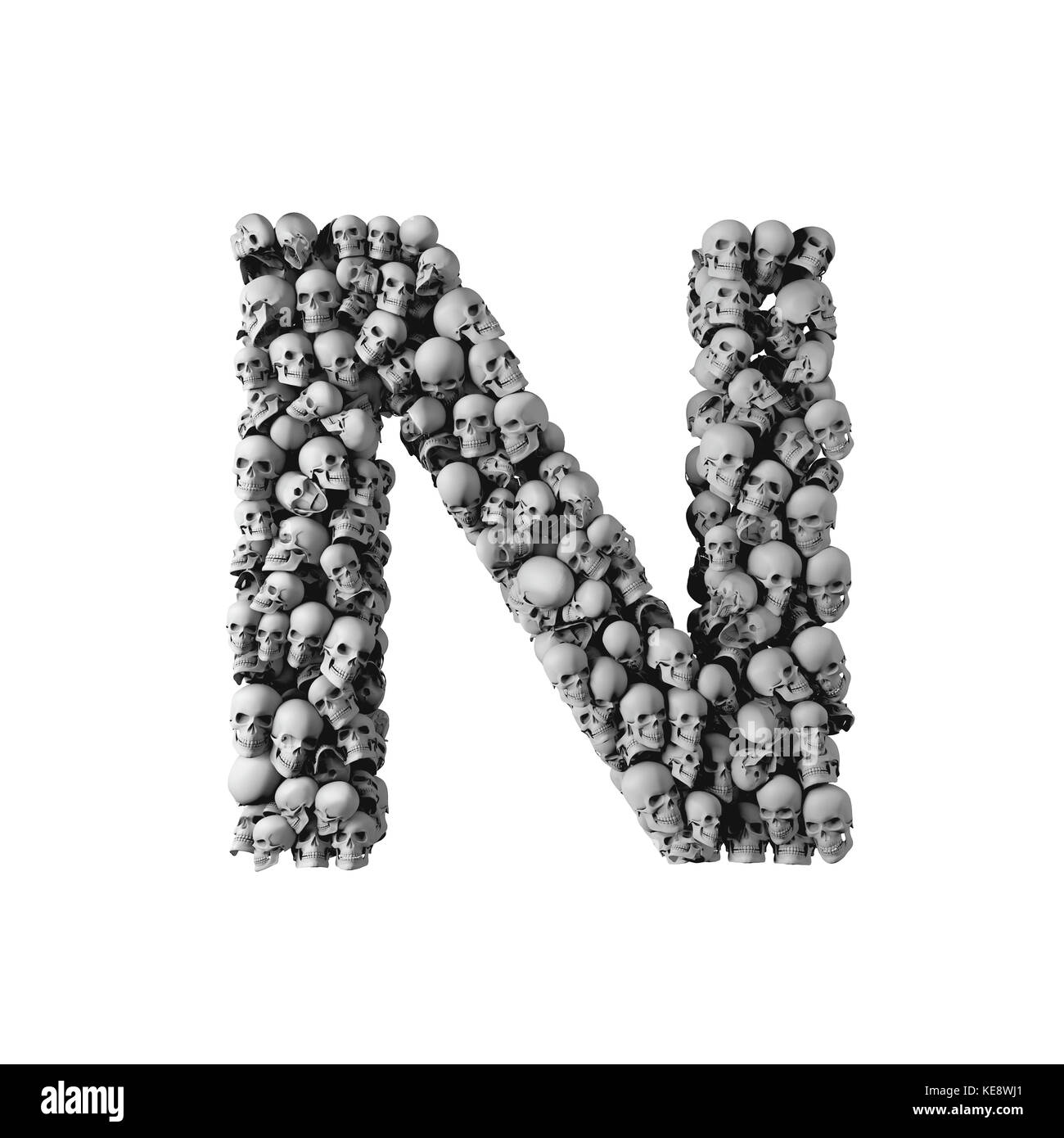 Skull font letter N. Letter made from lots of skulls. 3D Rendering ...
