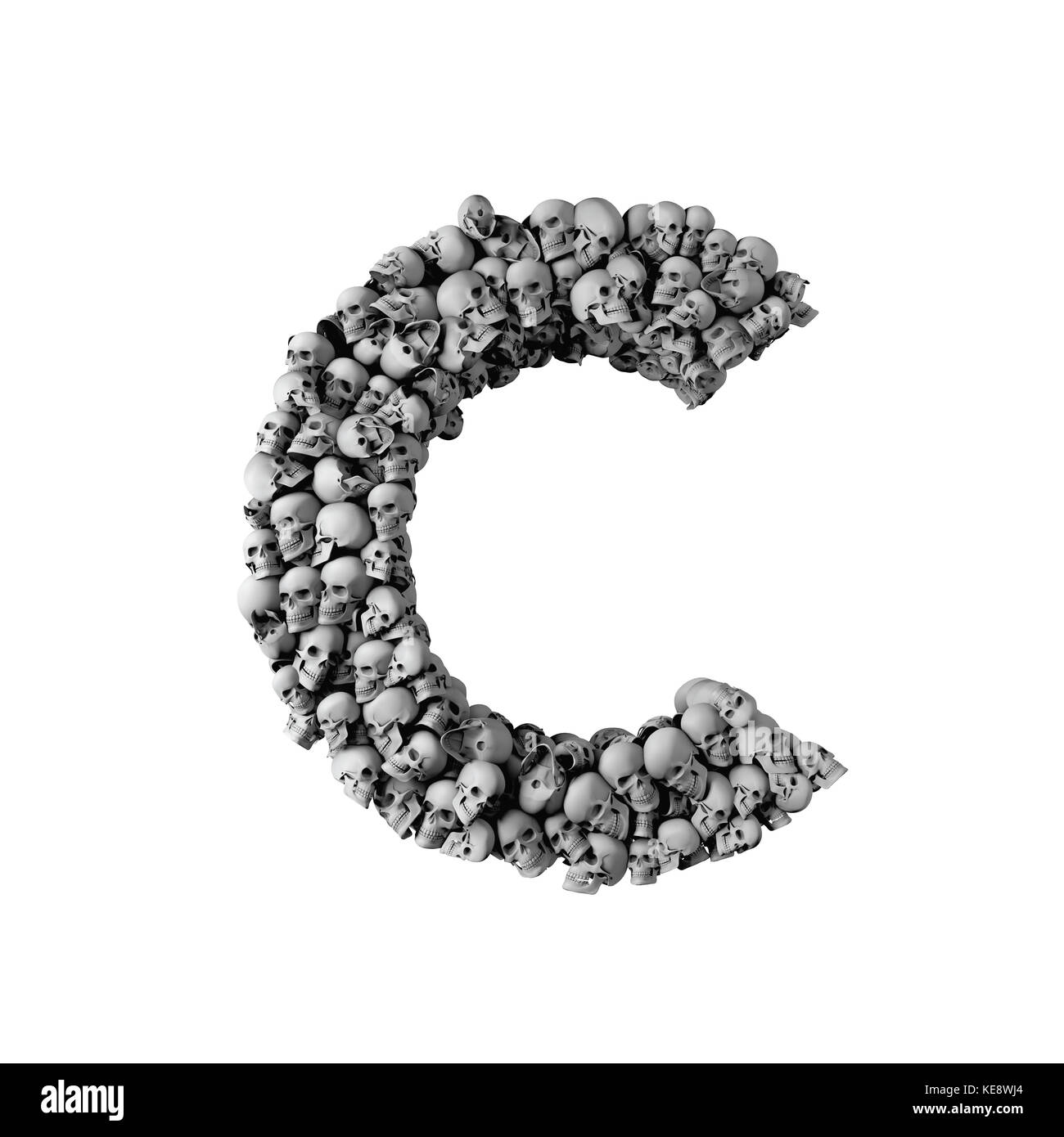 Skull font letter C. Letter made from lots of skulls. 3D Rendering ...