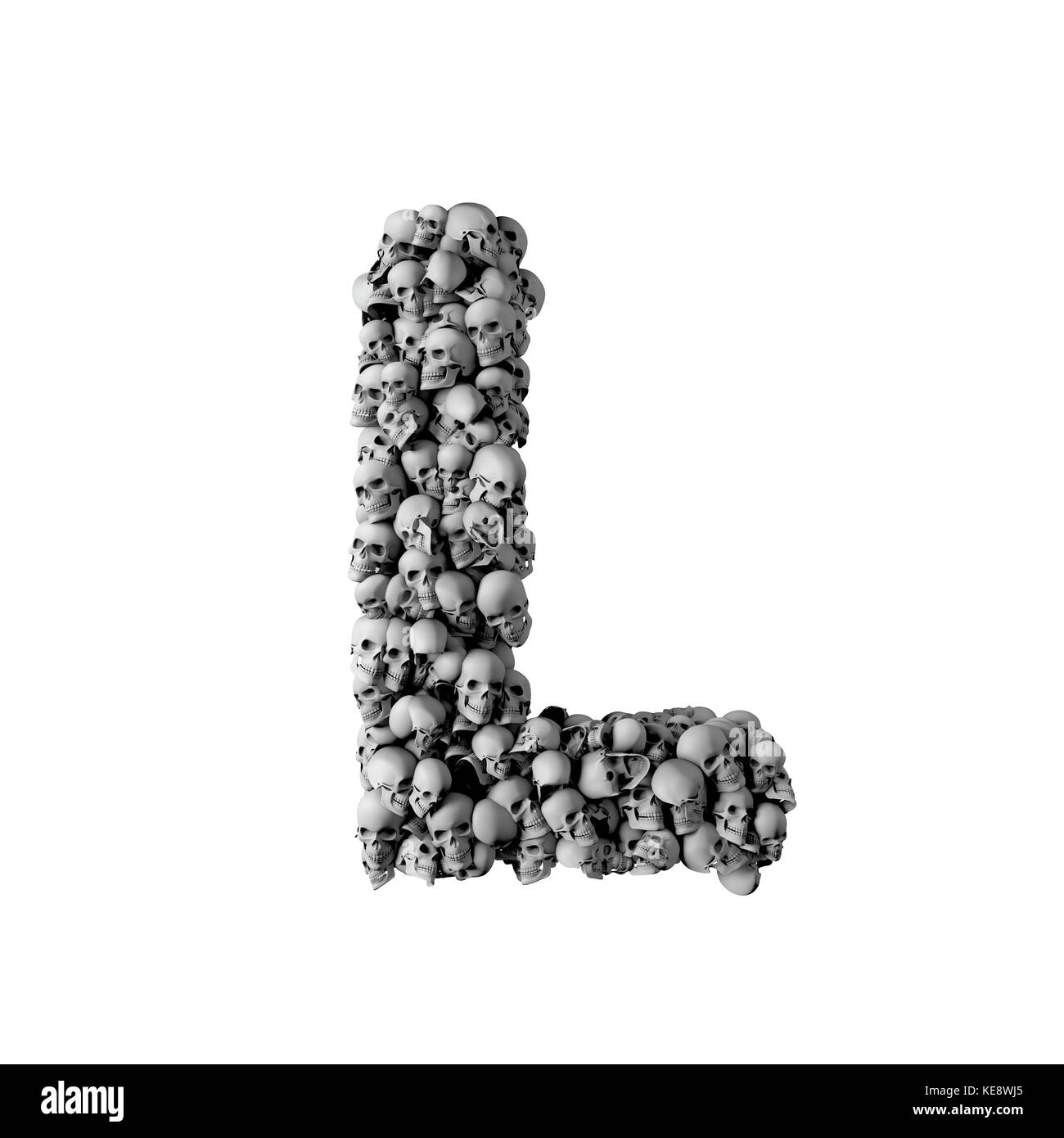 Skull font letter L. Letter made from lots of skulls. 3D Rendering ...