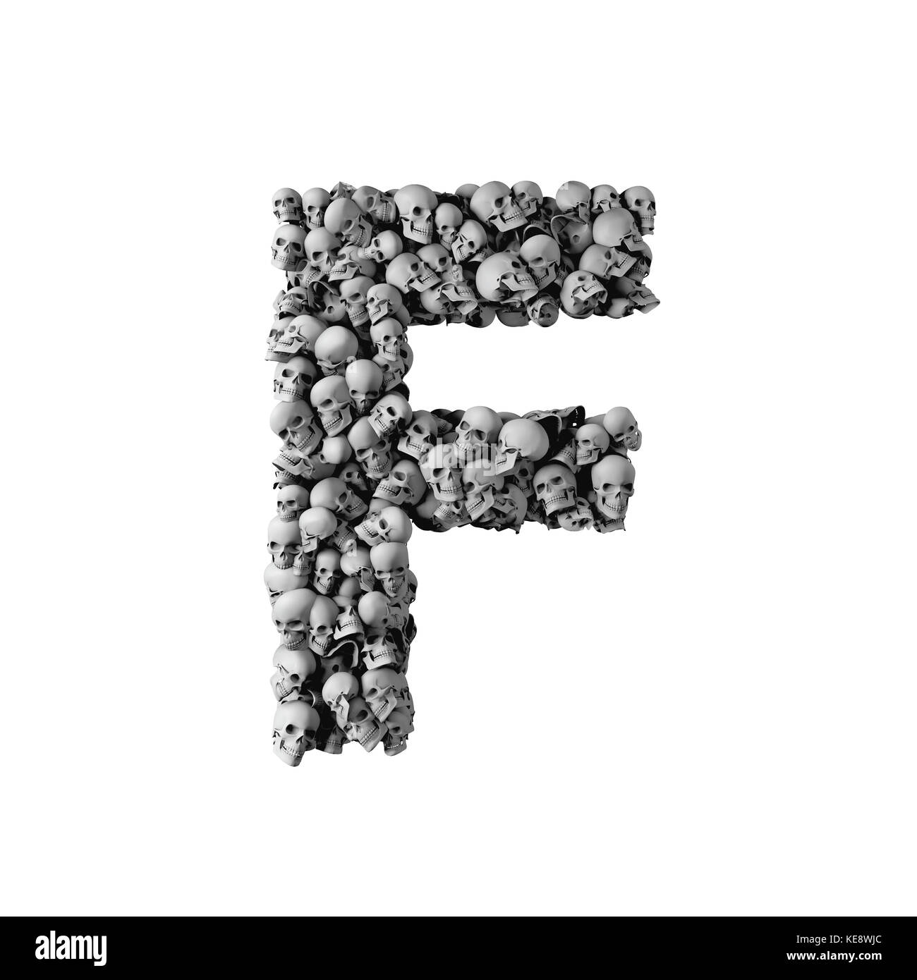 Skull font letter F. Letter made from lots of skulls. 3D Rendering ...