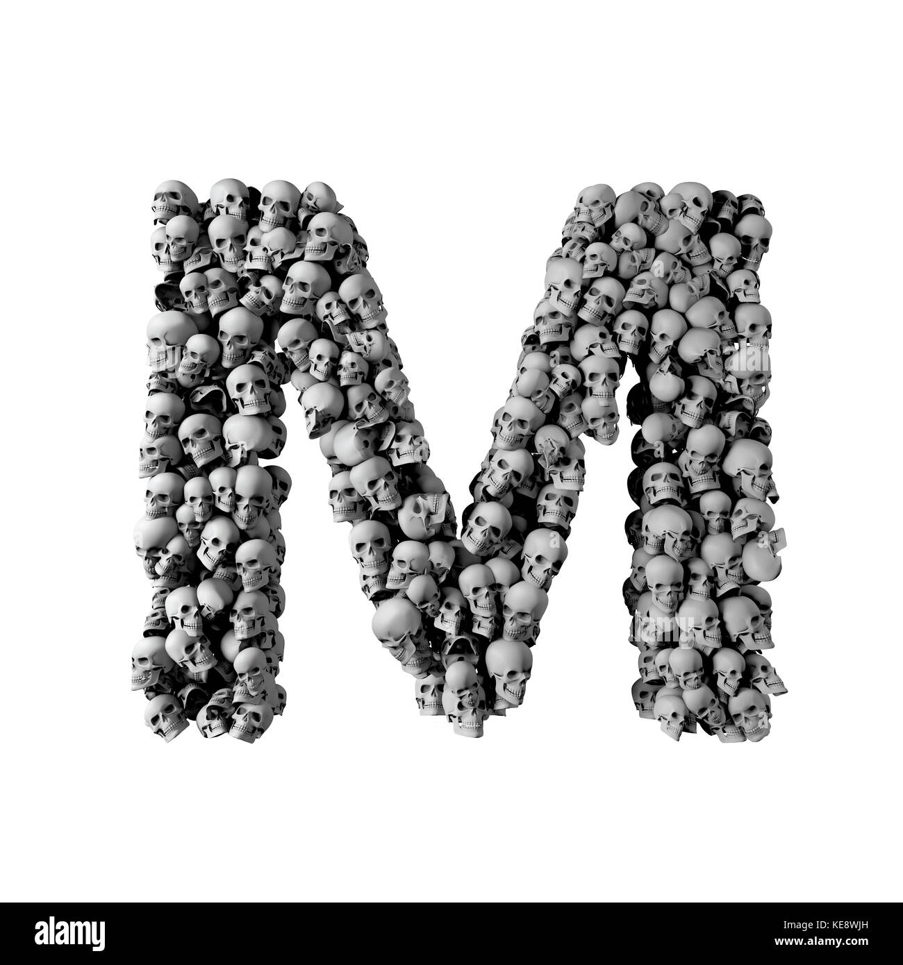 Skull font letter M. Letter made from lots of skulls. 3D Rendering ...
