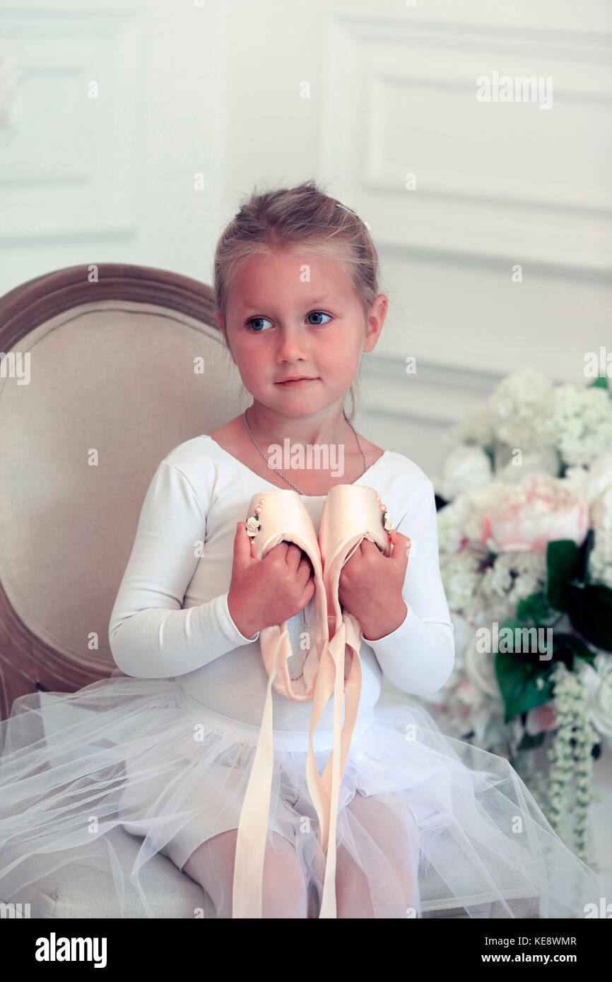 Little Ballerina. Dancer Girl Wearing White Tutu Stock Photo - Alamy