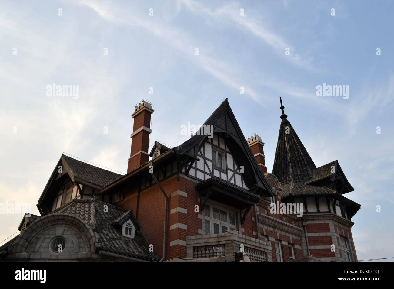 The traditional Russian house (?) around Russian street in Dalian city ...