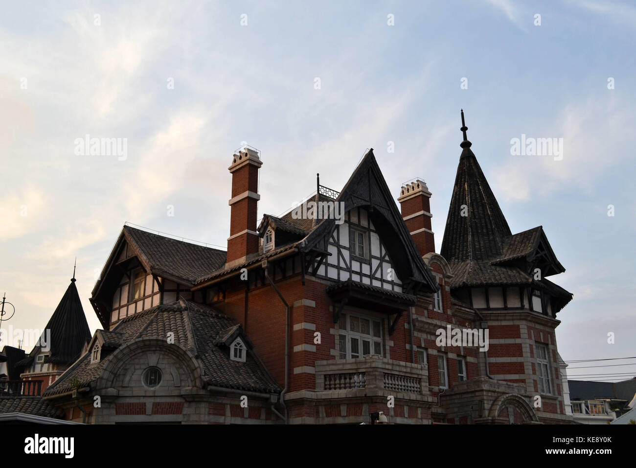 The traditional Russian house (?) around Russian street in Dalian city ...