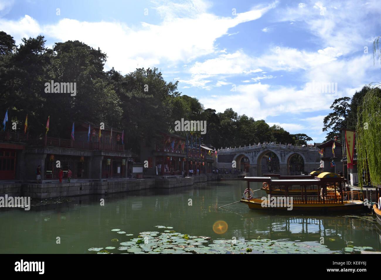 Tourists visiting the old Suzhou street around The Summer Palace ...