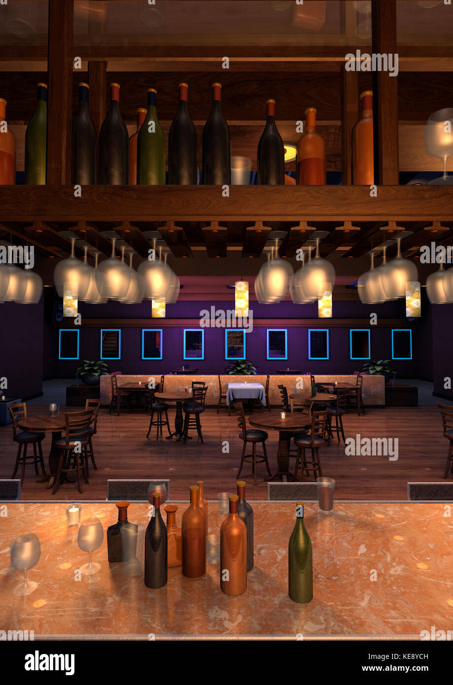 3D rendering of a luxury night lounge bar interior Stock Photo - Alamy