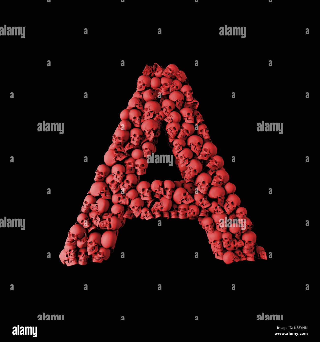 Letter A red skull font. Type made from skulls. 3D Rendering Stock ...