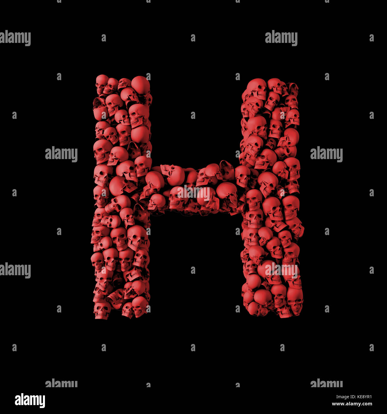 Letter H red skull font. Type made from skulls. 3D Rendering Stock ...