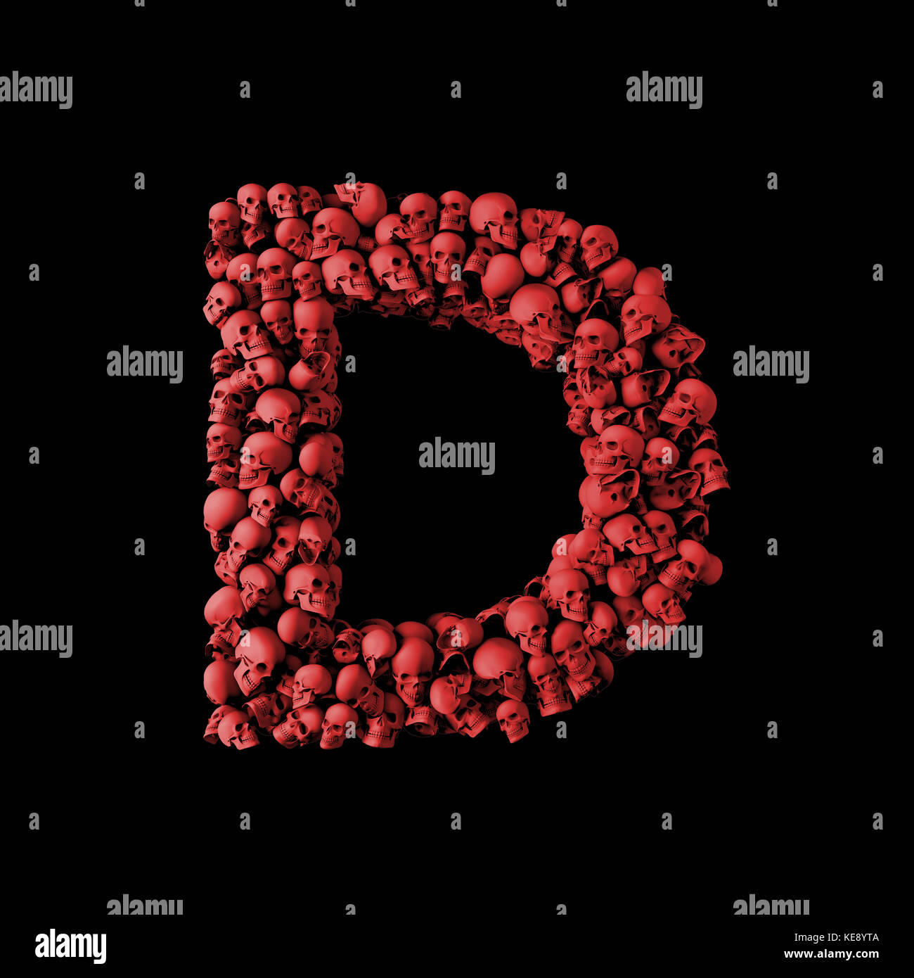 Letter D red skull font. Type made from skulls. 3D Rendering Stock ...