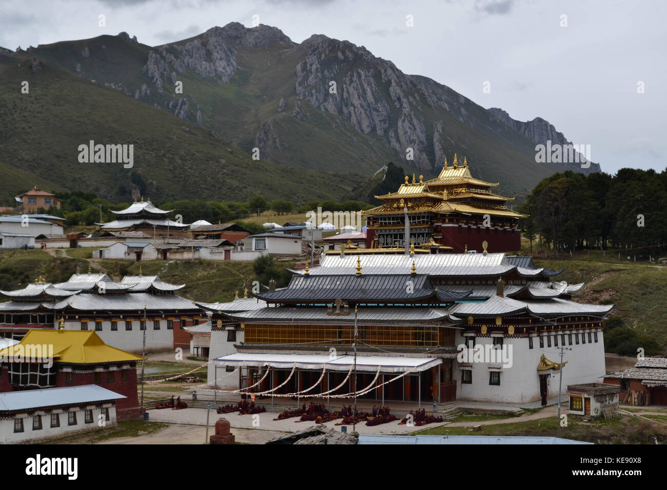 The architecture around Tibetan Temple (Kirti/Kerti Gompa) with the ...