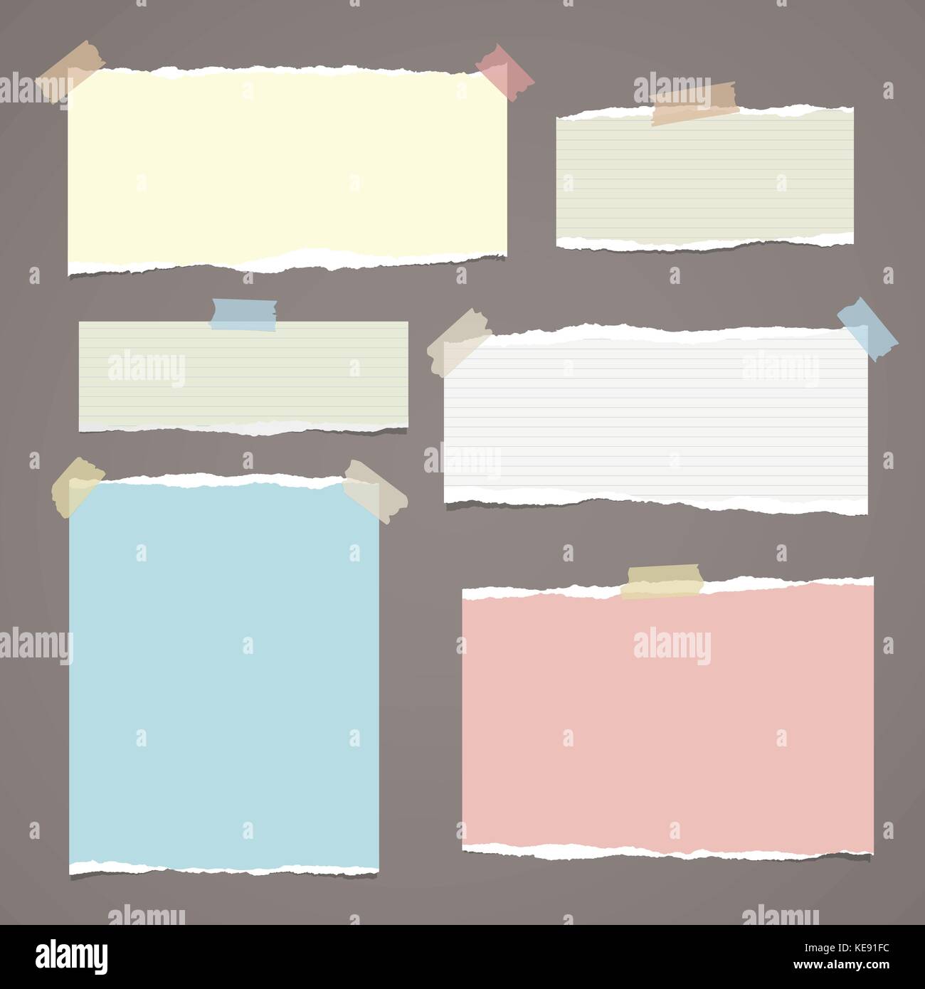 Colorful ripped paper strips, notebook sheets for note or message stuck ...