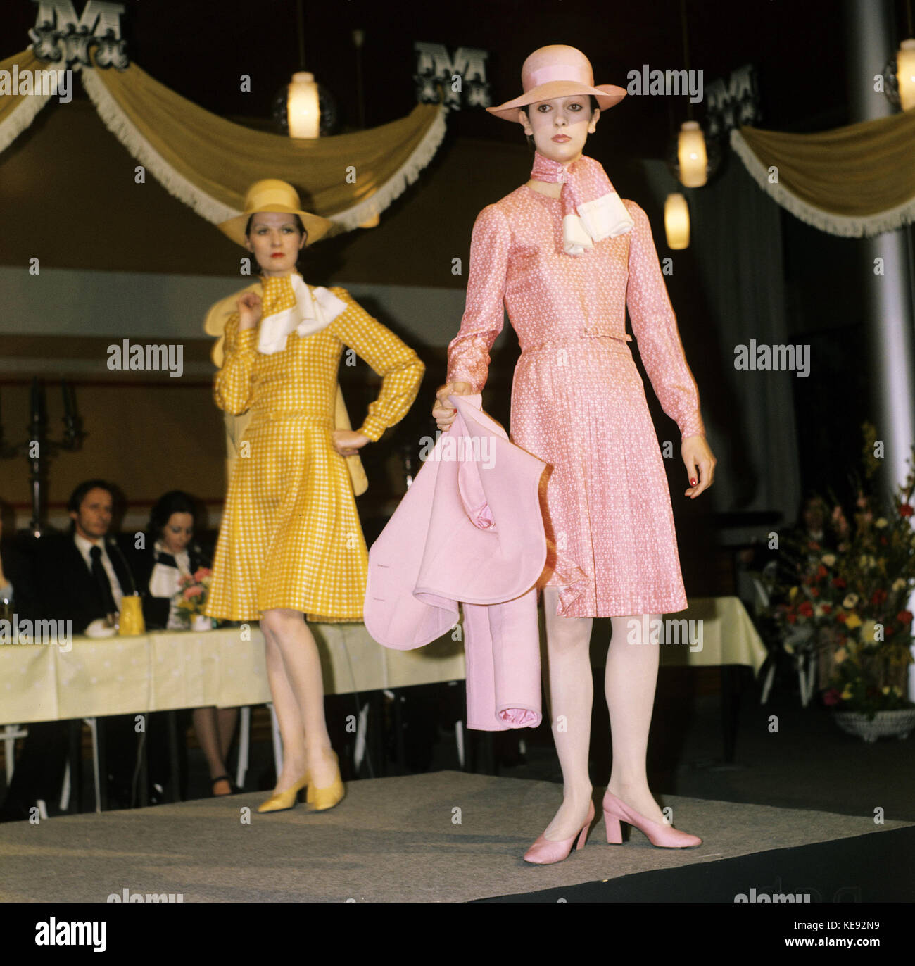 Two models at haute couture show by French designer Dior in 1972 ...