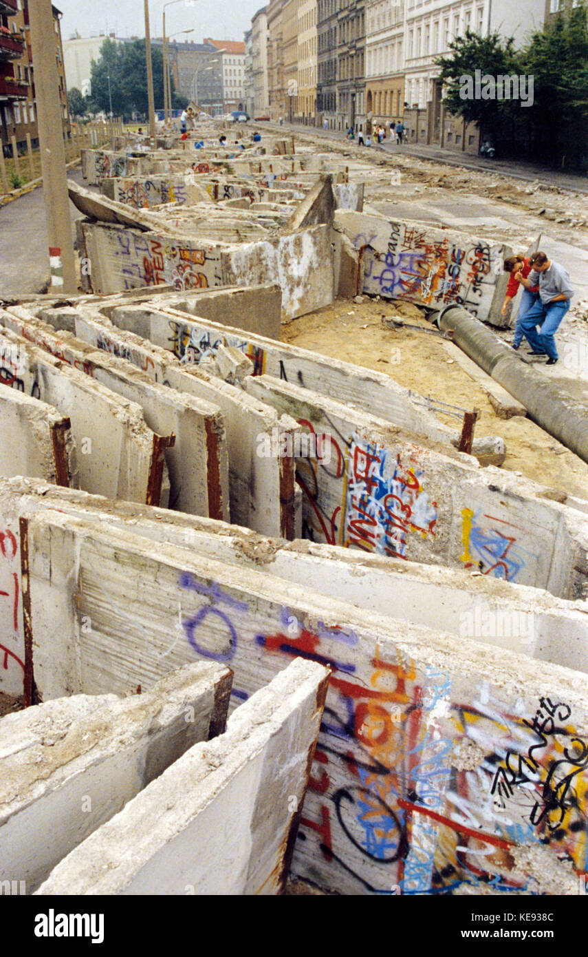 Pieces of the Berlin Wall are being transported on 11 August 1990. The ...