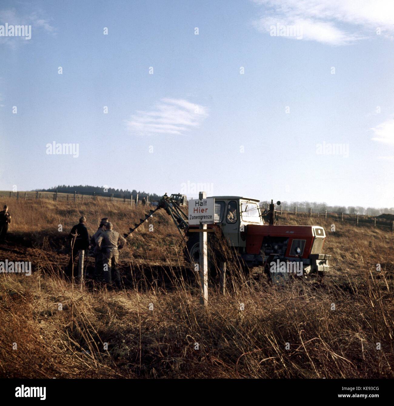 GDR's border guards work at the zonal border near Duderstadt, where a ...