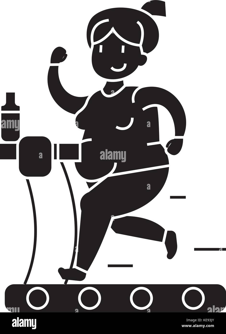 fat woman running in fitness icon, vector illustration, black sign on ...