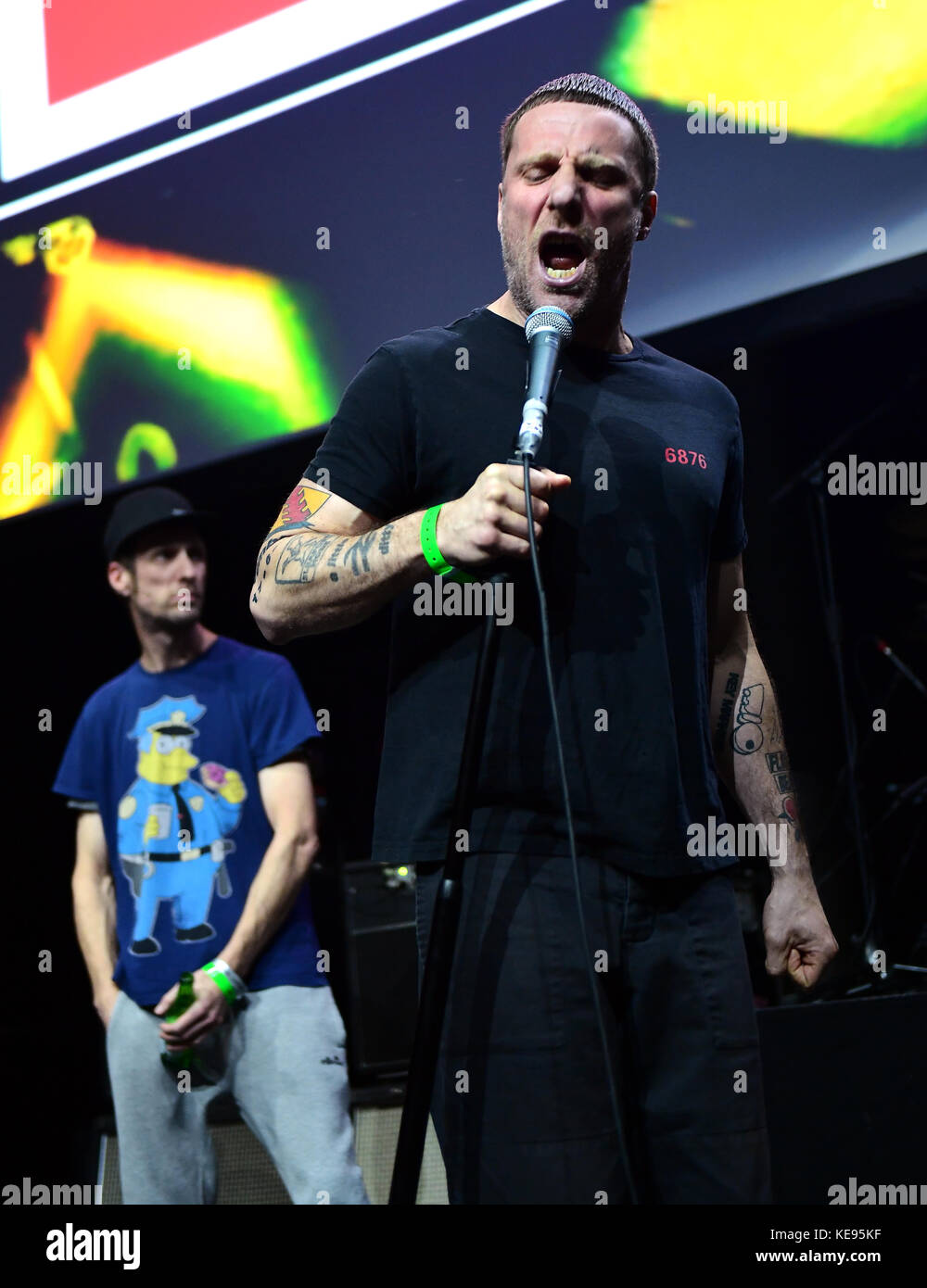 The Sleaford Mods' Jason Williamson and Andrew Fearn perform on stage ...