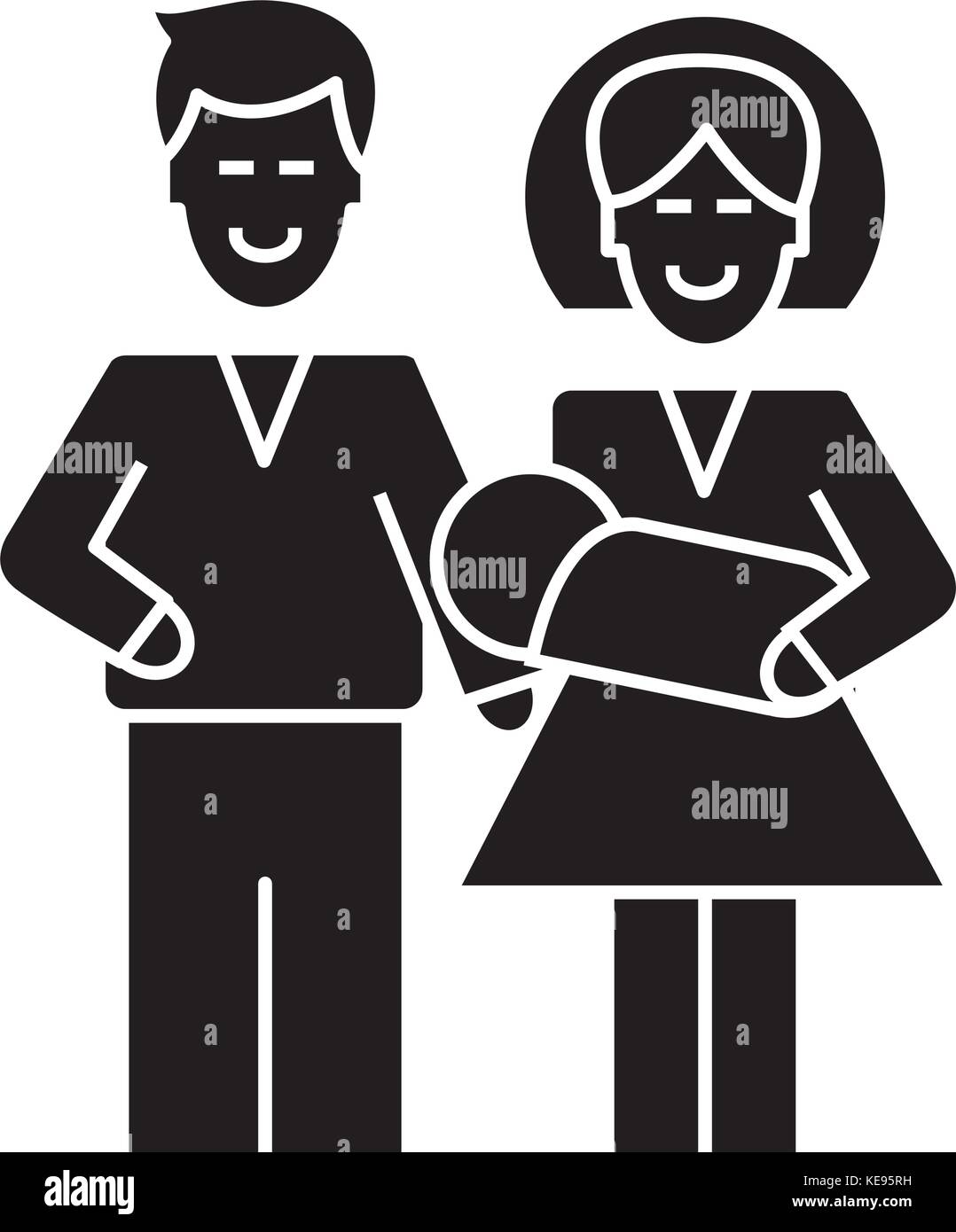 mother and father with baby icon, vector illustration, sign on isolated ...