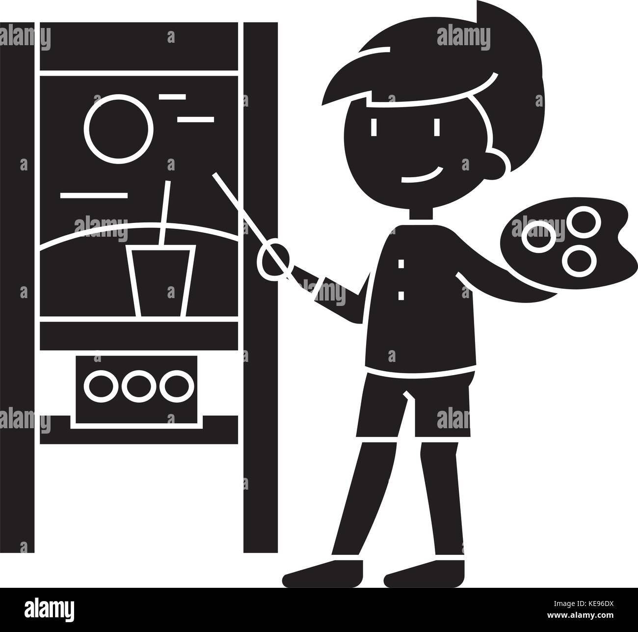boy drawing picture icon, vector illustration, sign on isolated ...