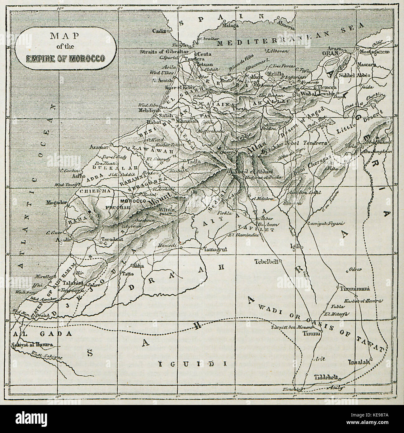 Map of the Empire of Morocco Ainsworth William Francis 1870 Stock Photo ...