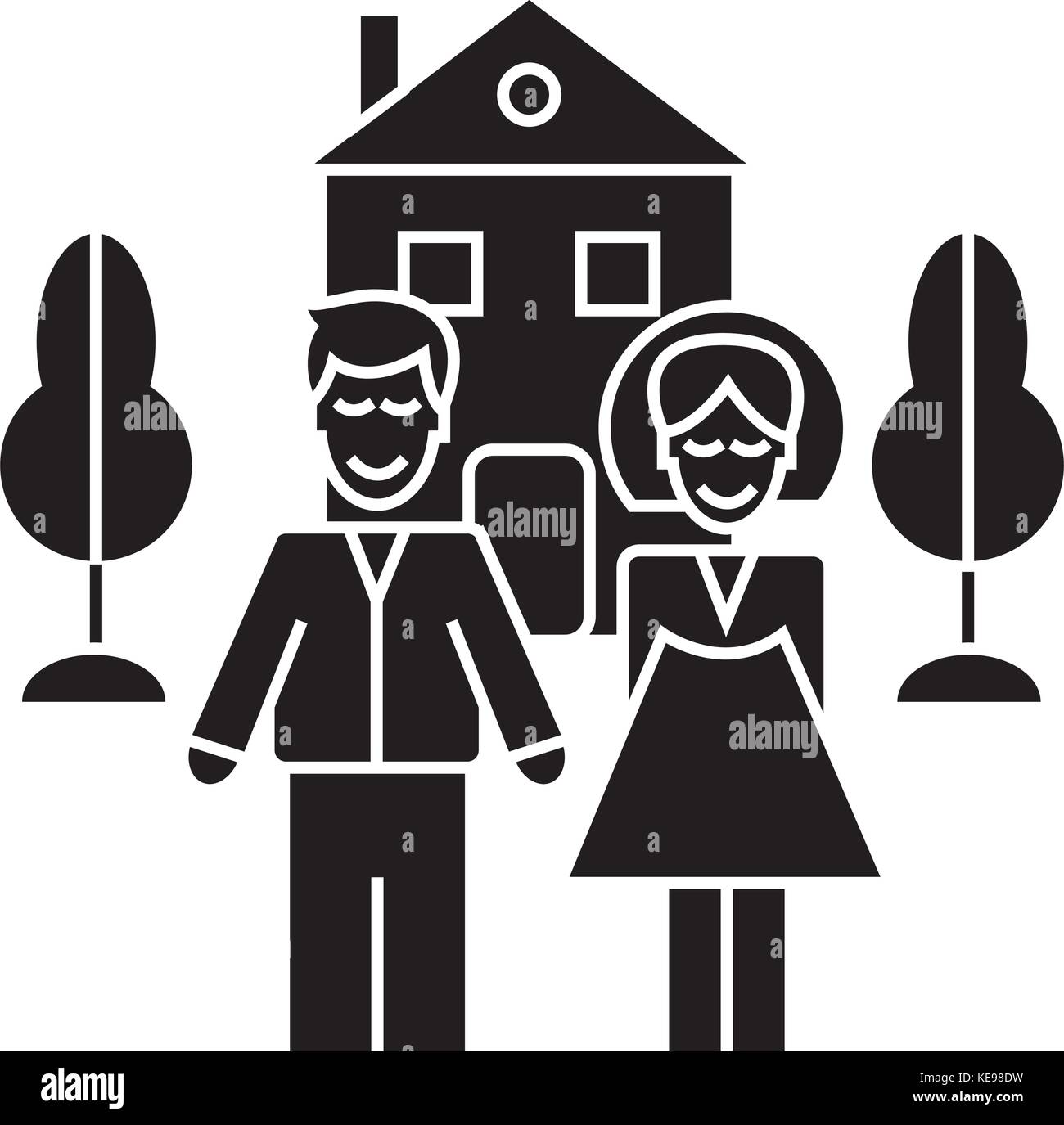 family with house icon, vector illustration, sign on isolated ...