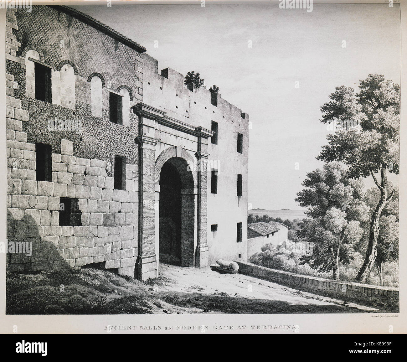 Ancient walls and modern gate at Terracina Dodwell Edward 1834 Stock ...