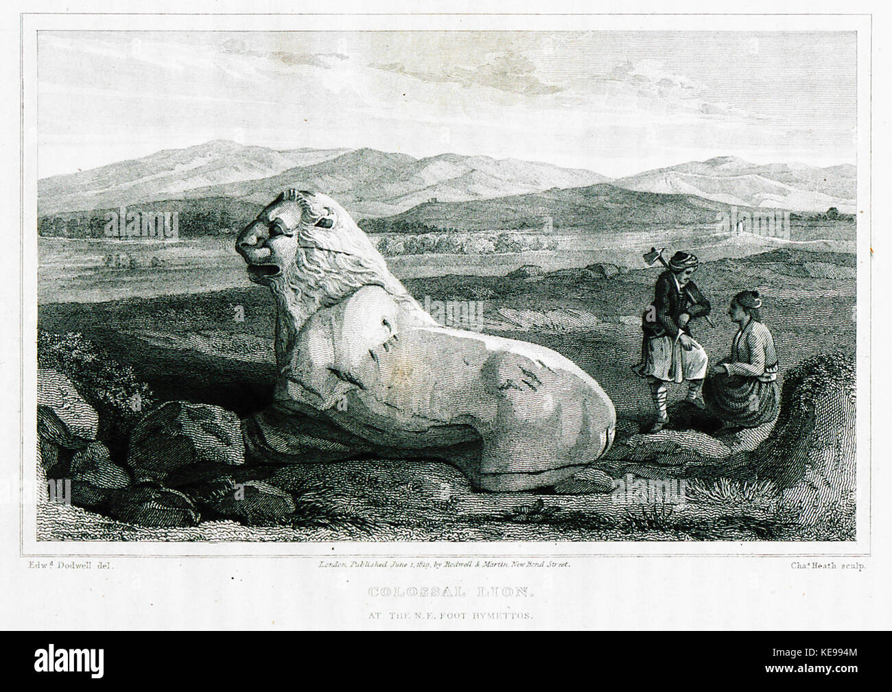 Colossal lion at the ne foot Hymettos Dodwell Edward 1819 Stock Photo ...
