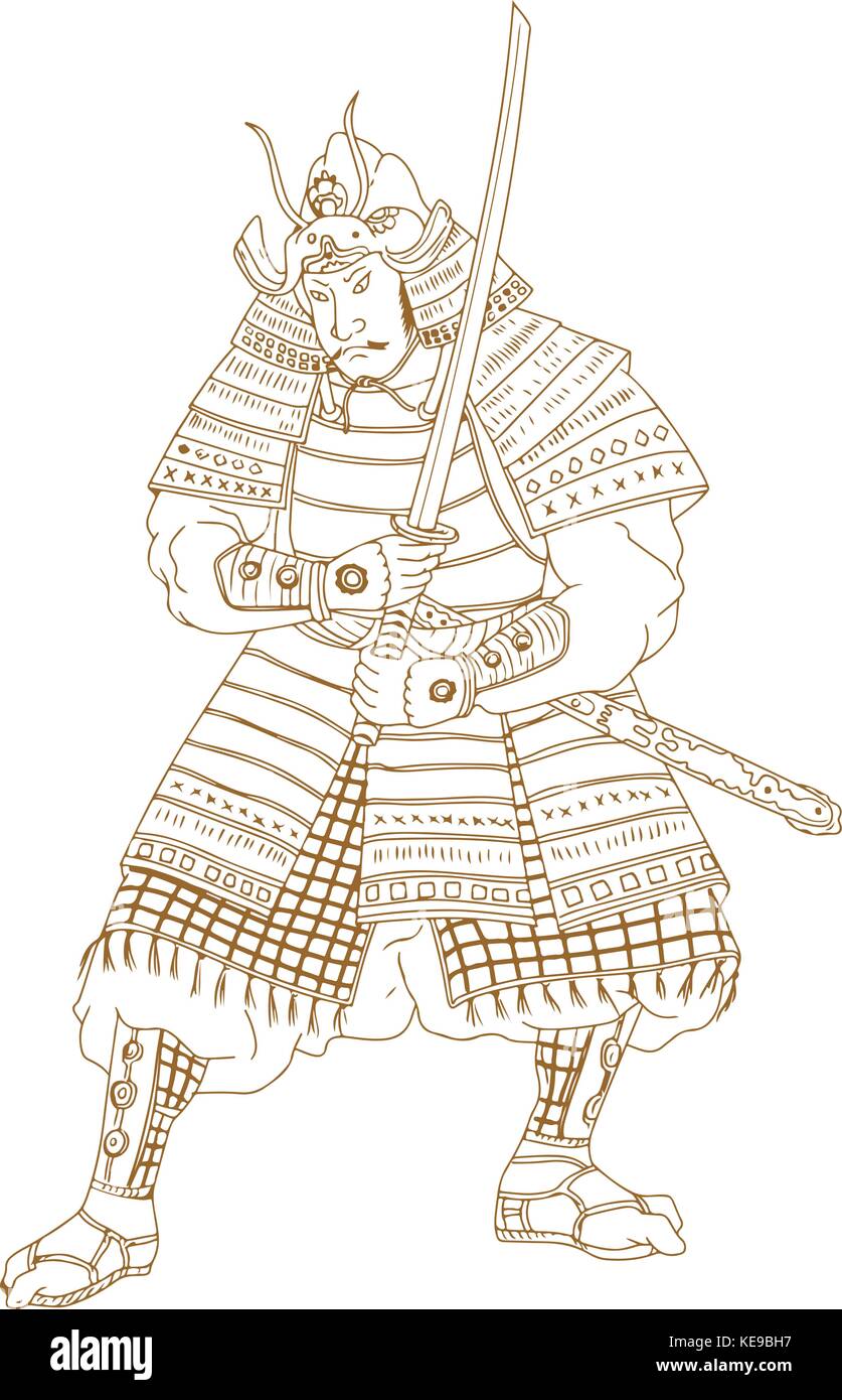 Drawing sketch style illustration of a Bushi, buke or Samurai Warrior ...