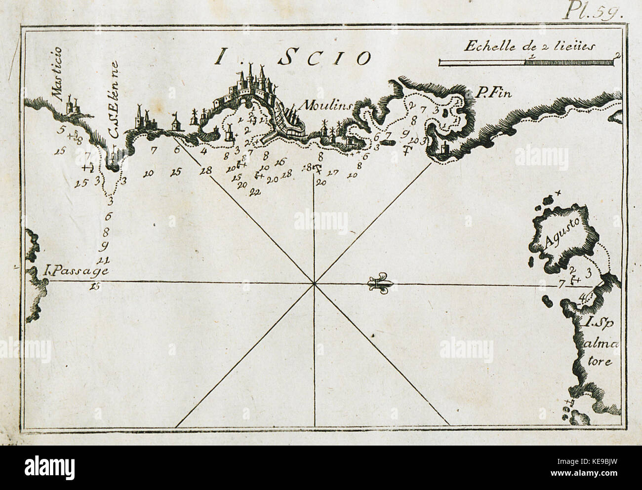Map of the coastline around the port of Chios Roux Joseph 1804 Stock ...