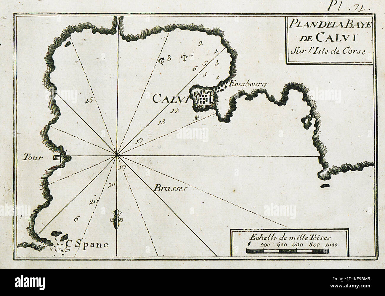 Map of the bay and port of Calvi in Corsica Roux Joseph 1804 Stock ...