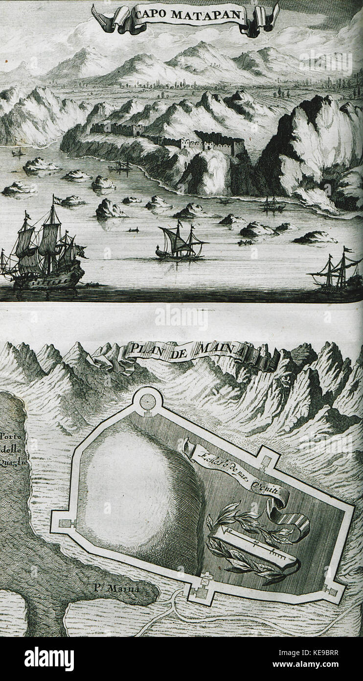 Capo Matapan Plan de Maina Dapper Olfert 1688 Stock Photo - Alamy