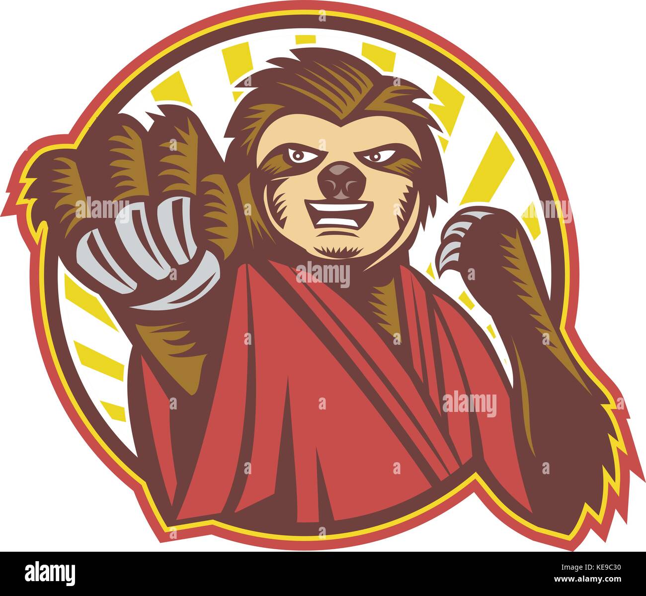 Icon style illustration of a mascot of a Sloth Fighter Self Defense ...