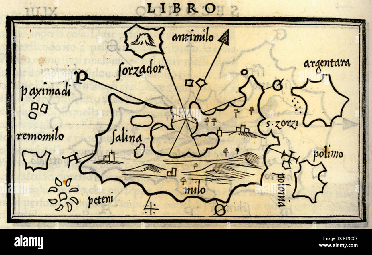 Map of Milos Bordone Benedetto 1547 Stock Photo - Alamy