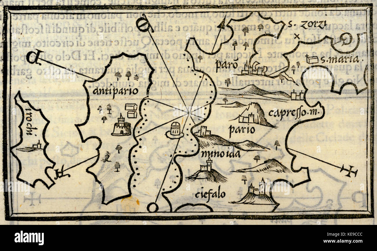 Map of Paros and Antiparos Bordone Benedetto 1547 Stock Photo - Alamy