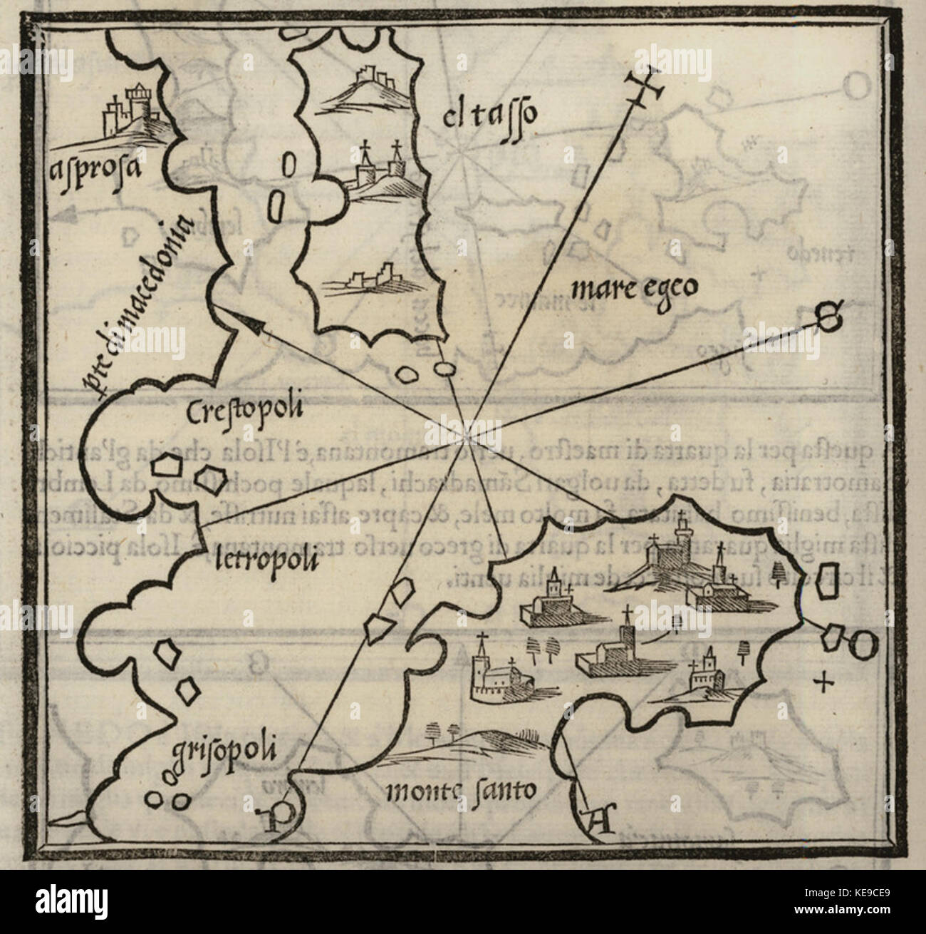 Map of Thasos island and Athos peninsula Bordone Benedetto 1547 Stock ...