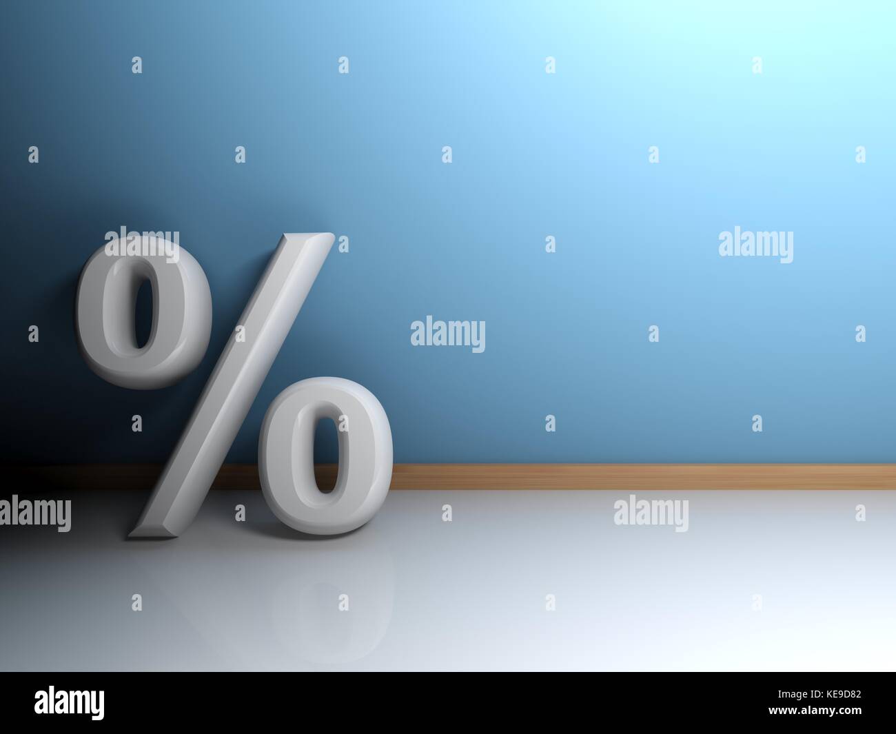 Percentage symbol leaning at a blue wall Stock Photo - Alamy