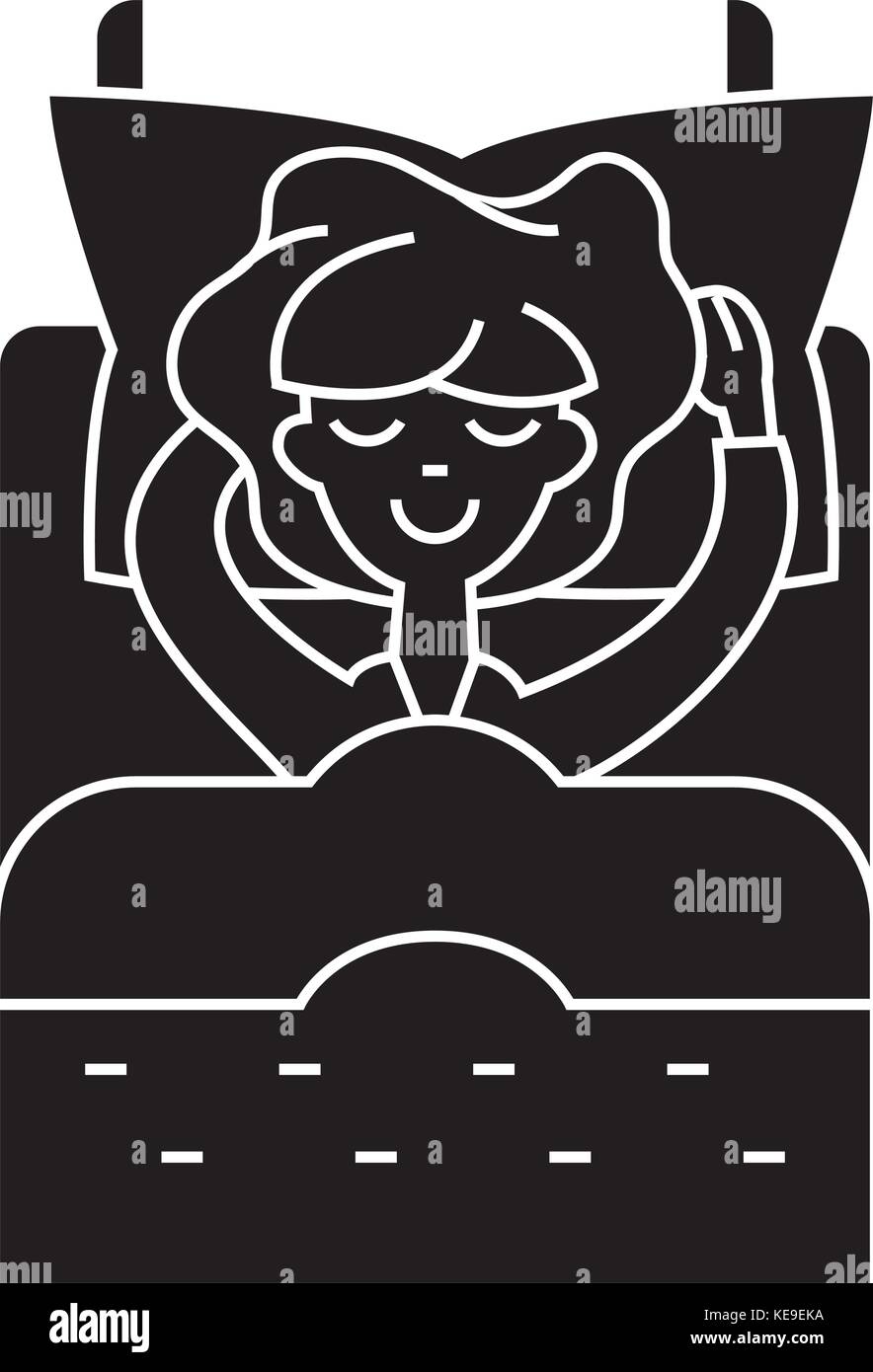 woman in bed sleeping icon, vector illustration, sign on isolated ...