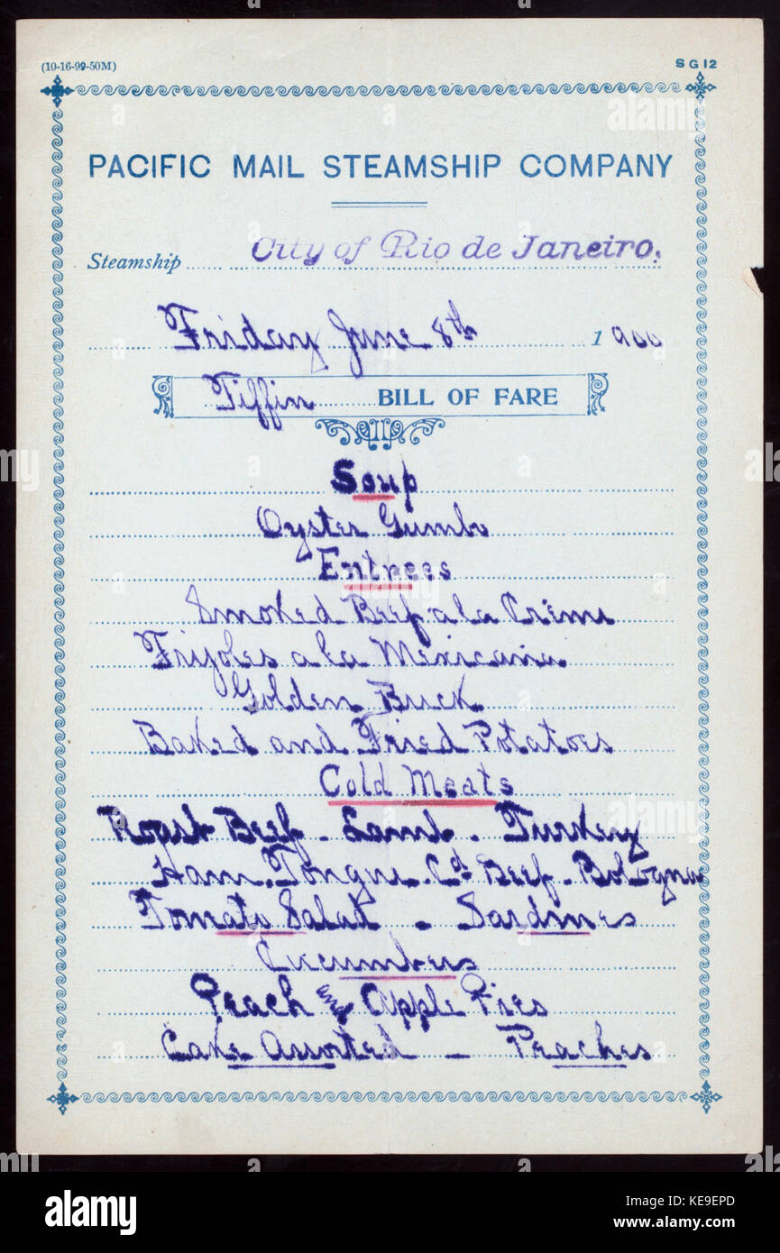 TIFFIN (held by) PACIFIC MAIL STEAMSHIP CO. (at) SS RIO DE JANEIRO (SS ...