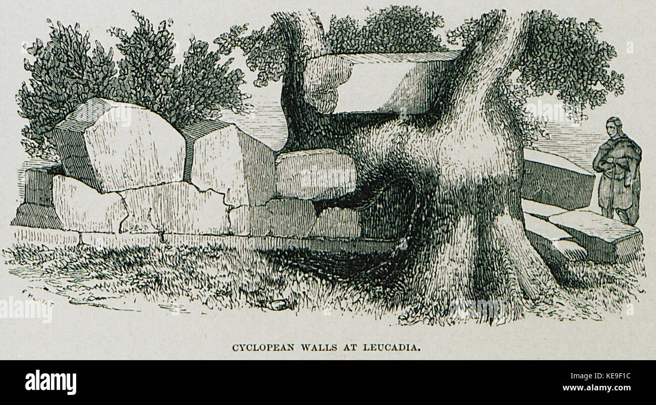 An illustration of the Cyclopean walls at Leucada, depicted in a work ...