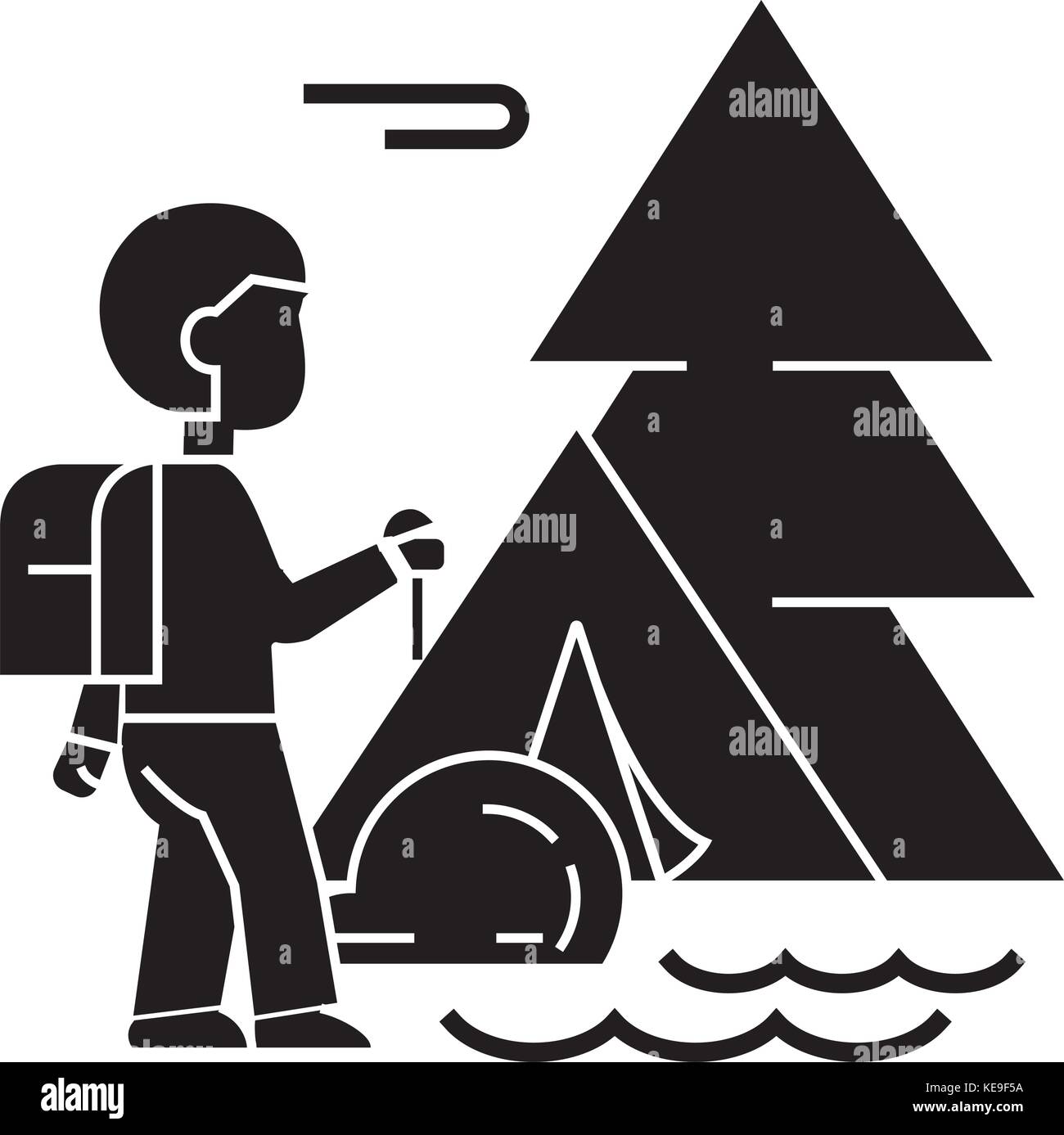 camping tracking, tent, traveller, tourist, hiking icon, vector ...