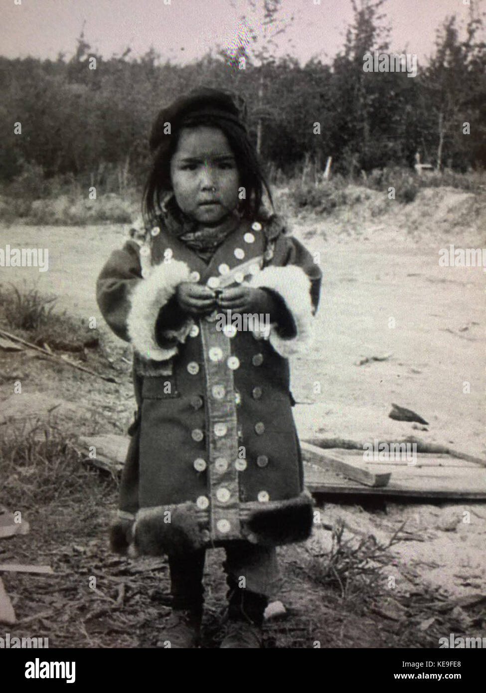 Girl in jacket Kaska Lower Post BC 1945 Stock Photo - Alamy